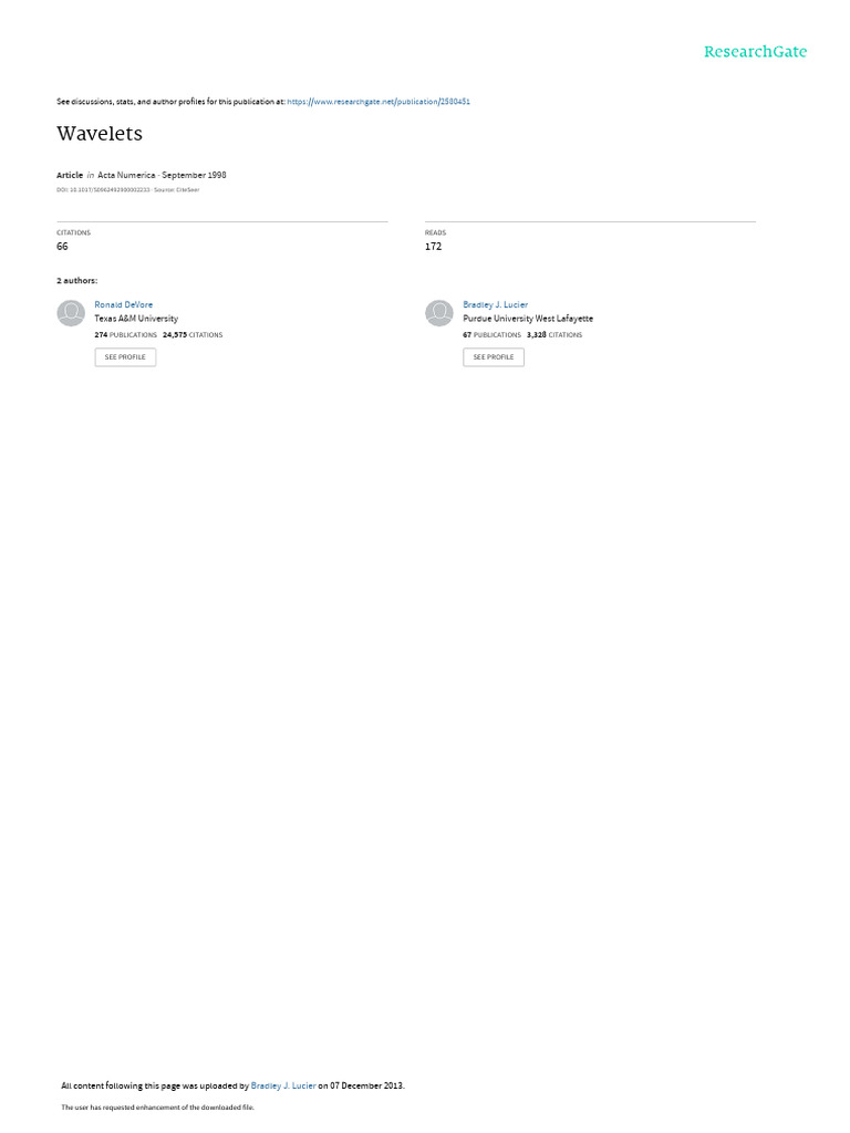 Wavelets | PDF | Wavelet | Basis (Linear Algebra)