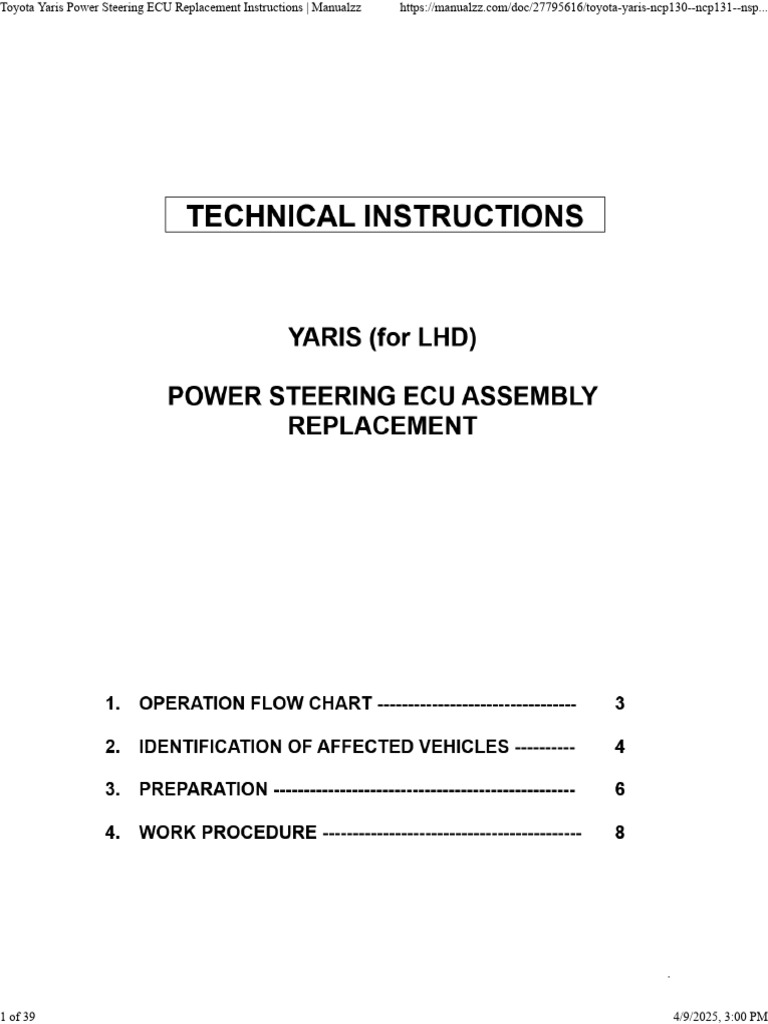 Yaris Power Steering ECU Replacement Guide | PDF | Automotive ...