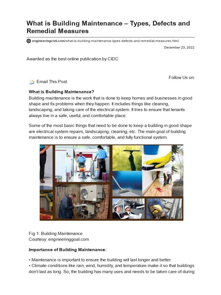 What Is Building Maintenance - Types, Defects and Remedial Measures ...