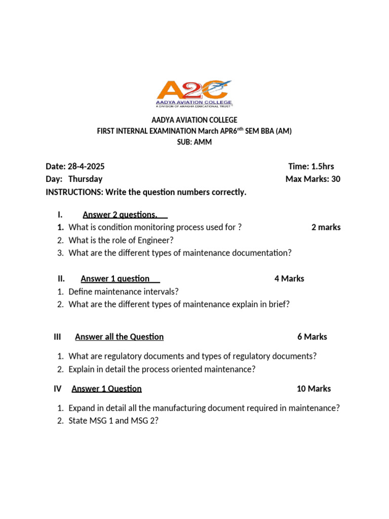 AMM 1st Internal Paper Set 2 | PDF