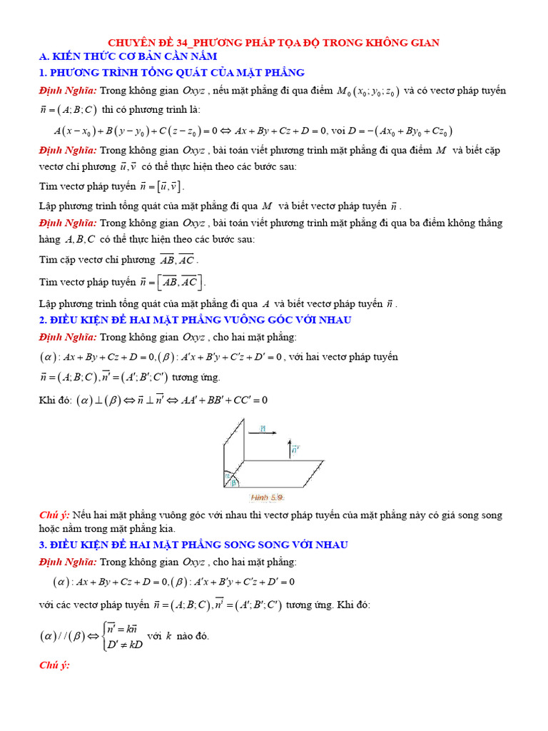 Chuyên đề 34 - Phương pháp tọa độ trong không gian - Đề bài - TLN | PDF
