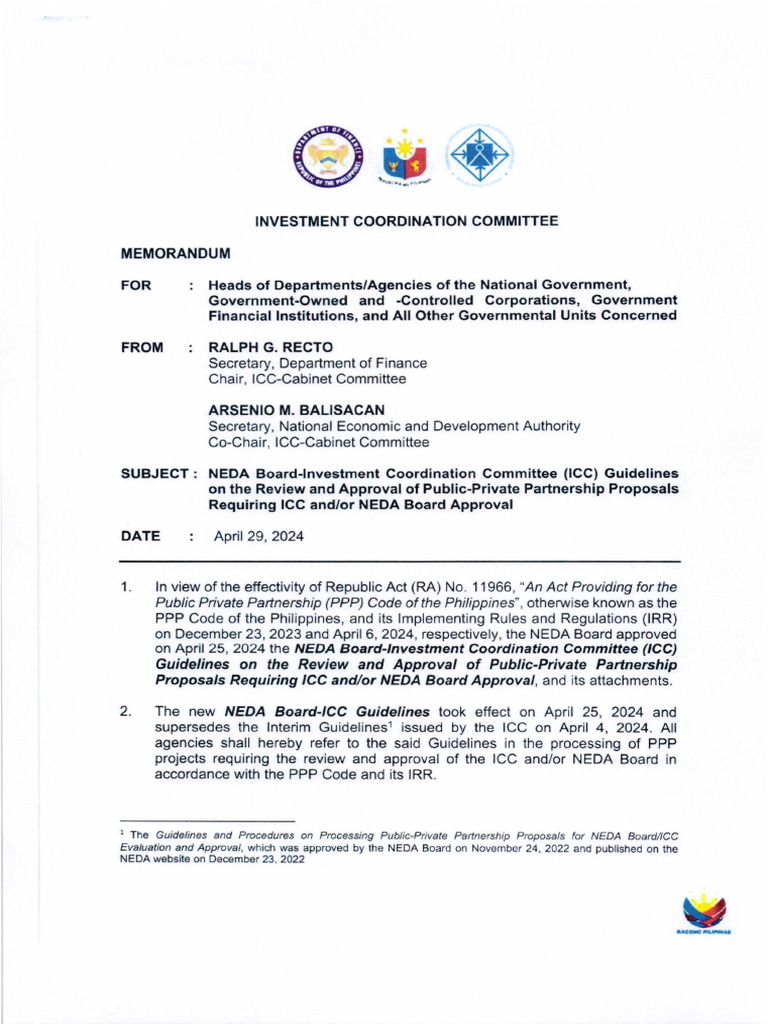 2024 0429 ICC Memo On The NEDA Board ICC Guidelines On The Review and ...
