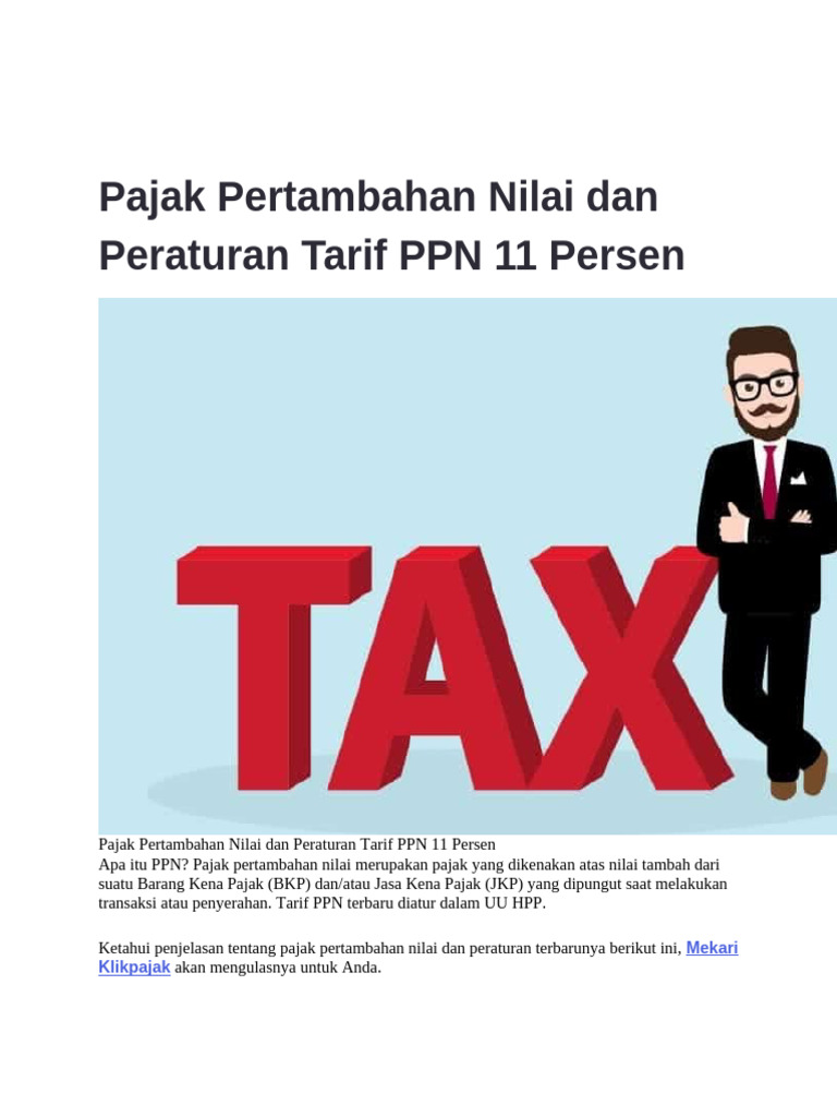 Pajak Pertambahan Nilai Dan Peraturan Tarif PPN 11 Persen | PDF