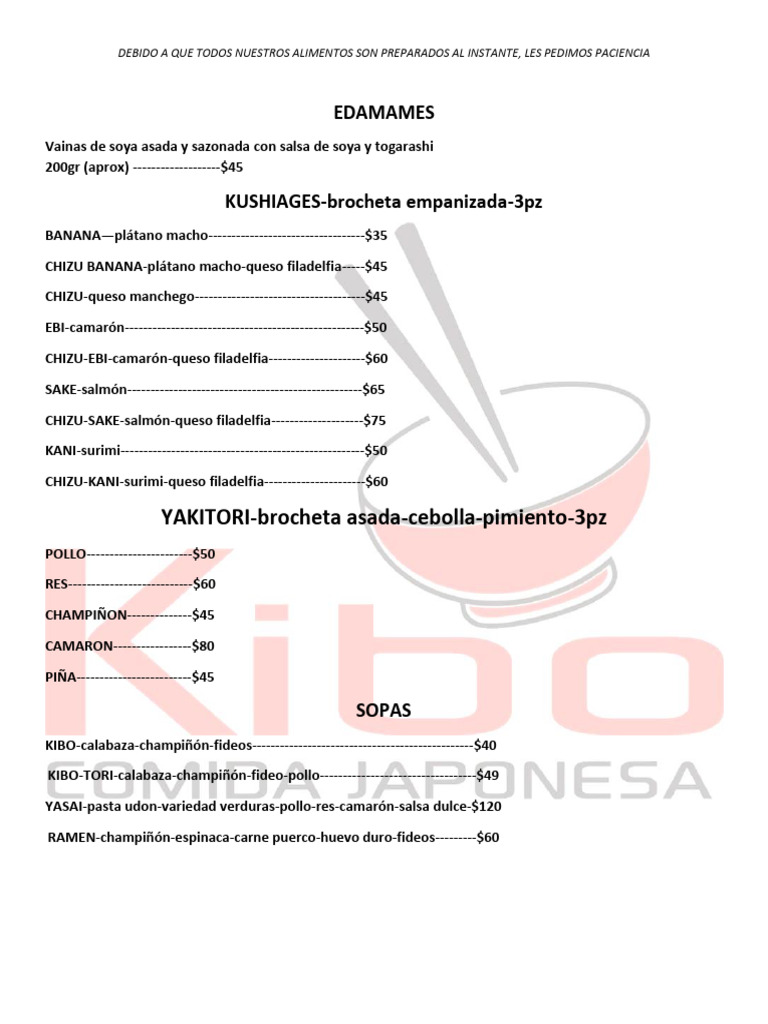 Kibo Sushi | PDF | Sushi | Preparación de comida y bebida