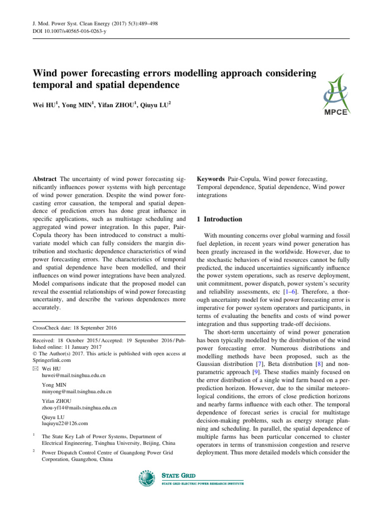 Wind Power Forecasting Errors Modelling Approach Considering Temporal And Spatial Dependence