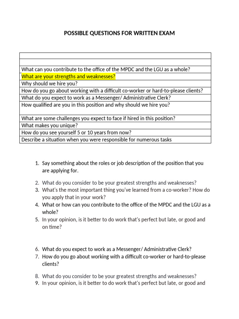 Possible Questions For Interview | PDF
