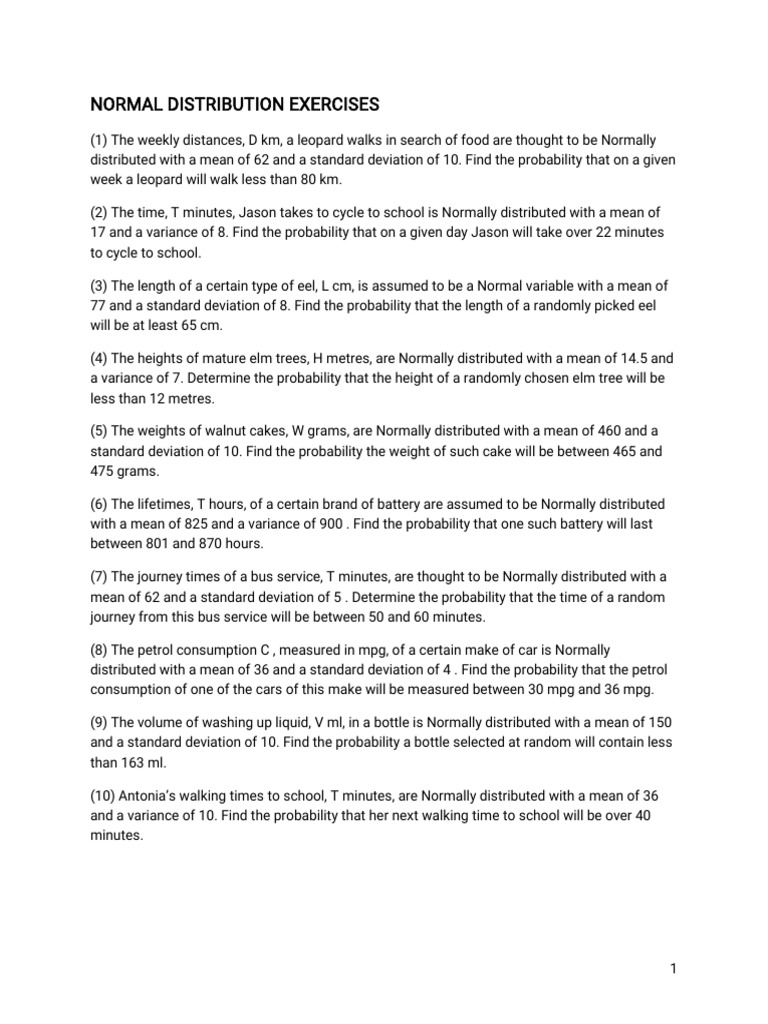 Normal Distribution Exercises | PDF | Normal Distribution | Standard ...