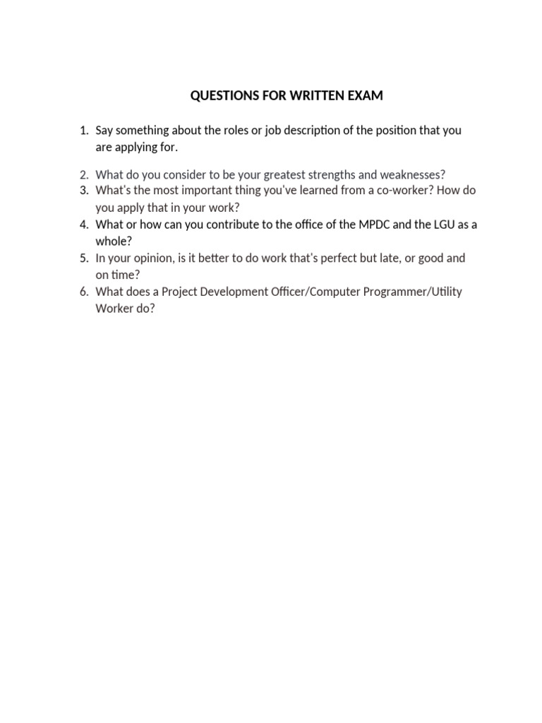 Possible Questions For Written Exam | PDF