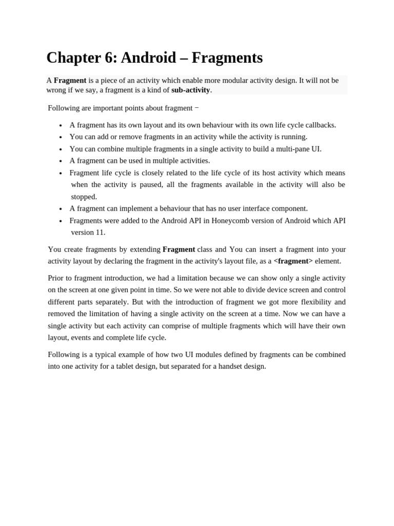 Chapter 6 Android - Fragments | PDF | Android (Operating System) | Graphical User Interfaces