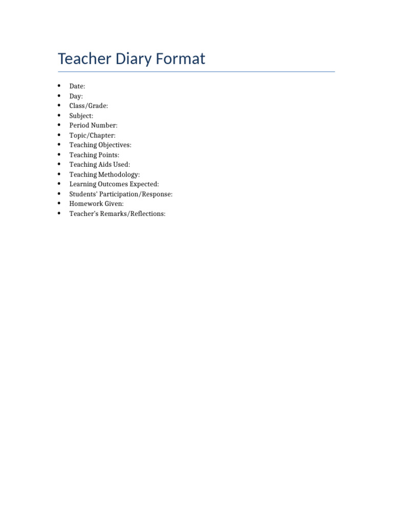 Teacher Diary Format Template | PDF