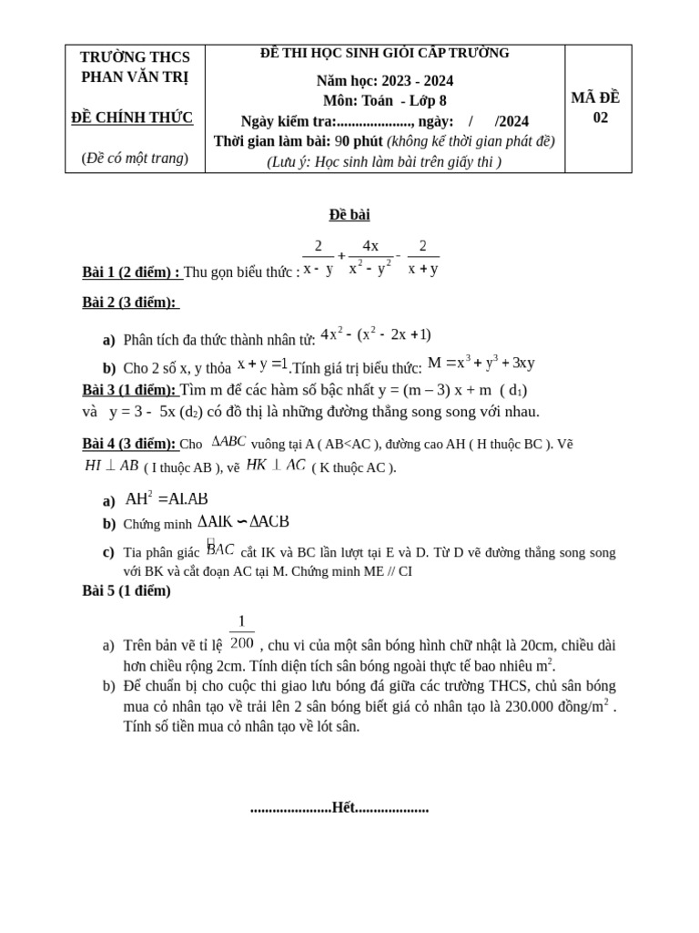 ĐỀ 2 - ĐỀ THI HSG - TOÁN 8 - HK2 - 23 - 24 - PVT | PDF
