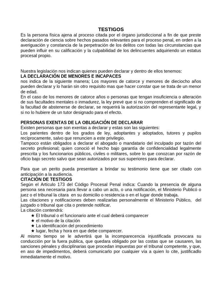 Testigos, Peritos, Peritaciones Especiales | PDF | Testigo experto ...