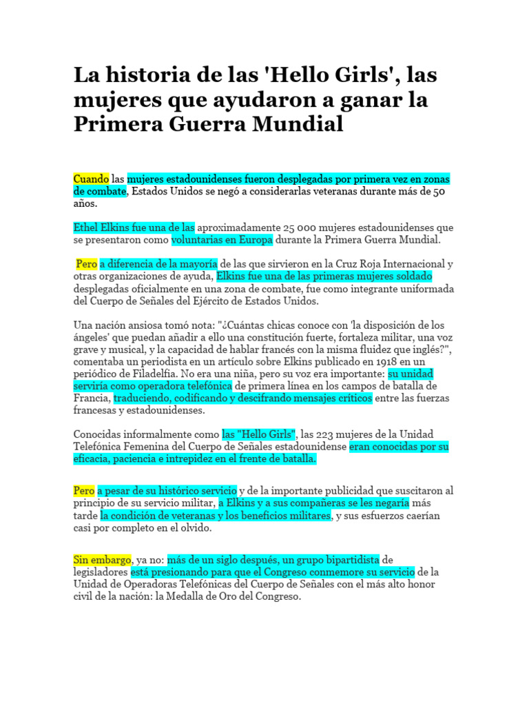 Las 'Hello Girls': Mujeres en la WWI | PDF | Primera Guerra Mundial ...