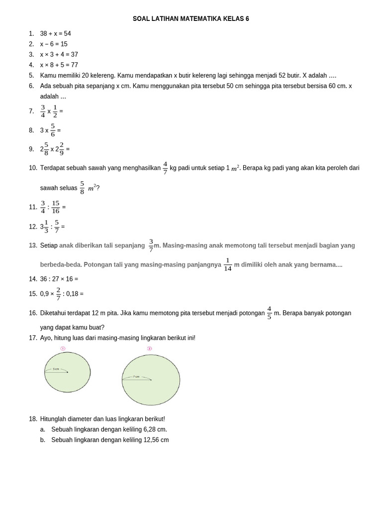 Asas MTK Kelas 6 | PDF