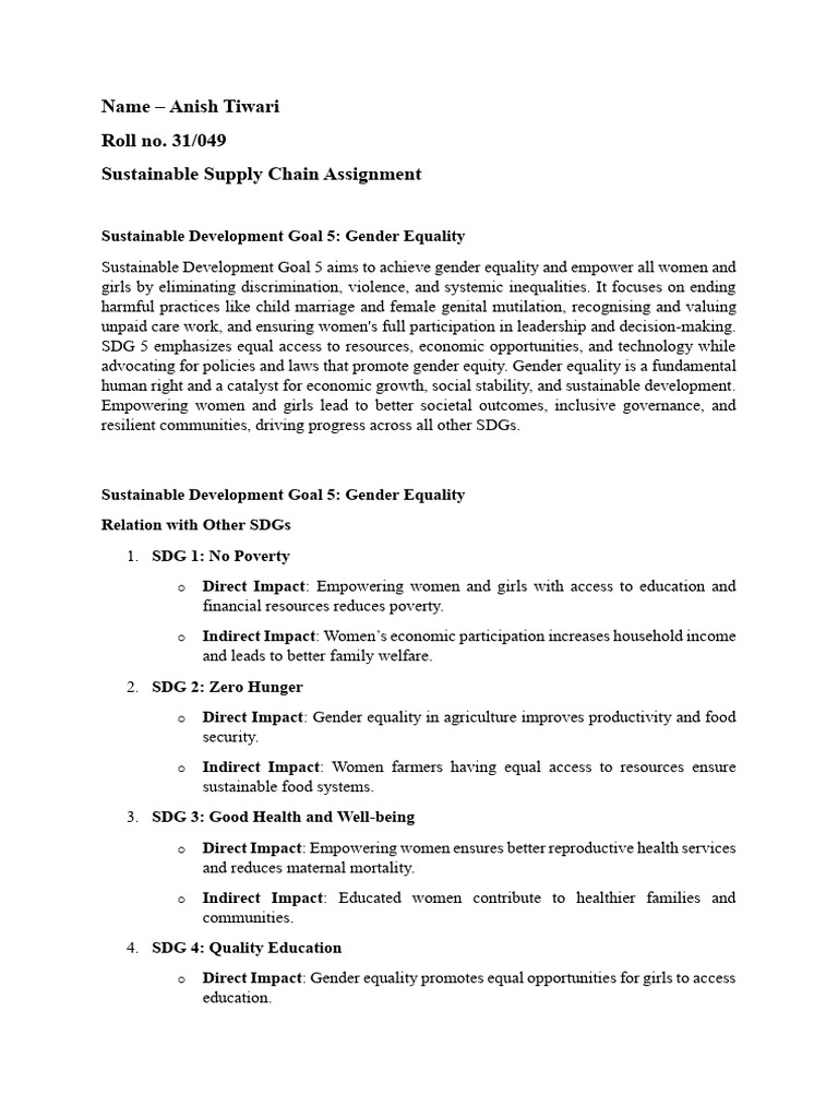 Sustainable Supply Chain Assignment | PDF | Sustainability | Gender ...