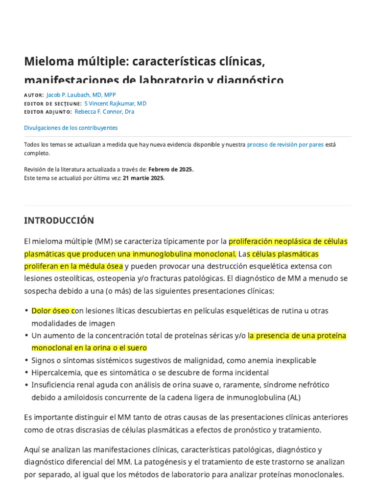 Multiple Myeloma - Clinical Features, Laboratory Manifestations ...