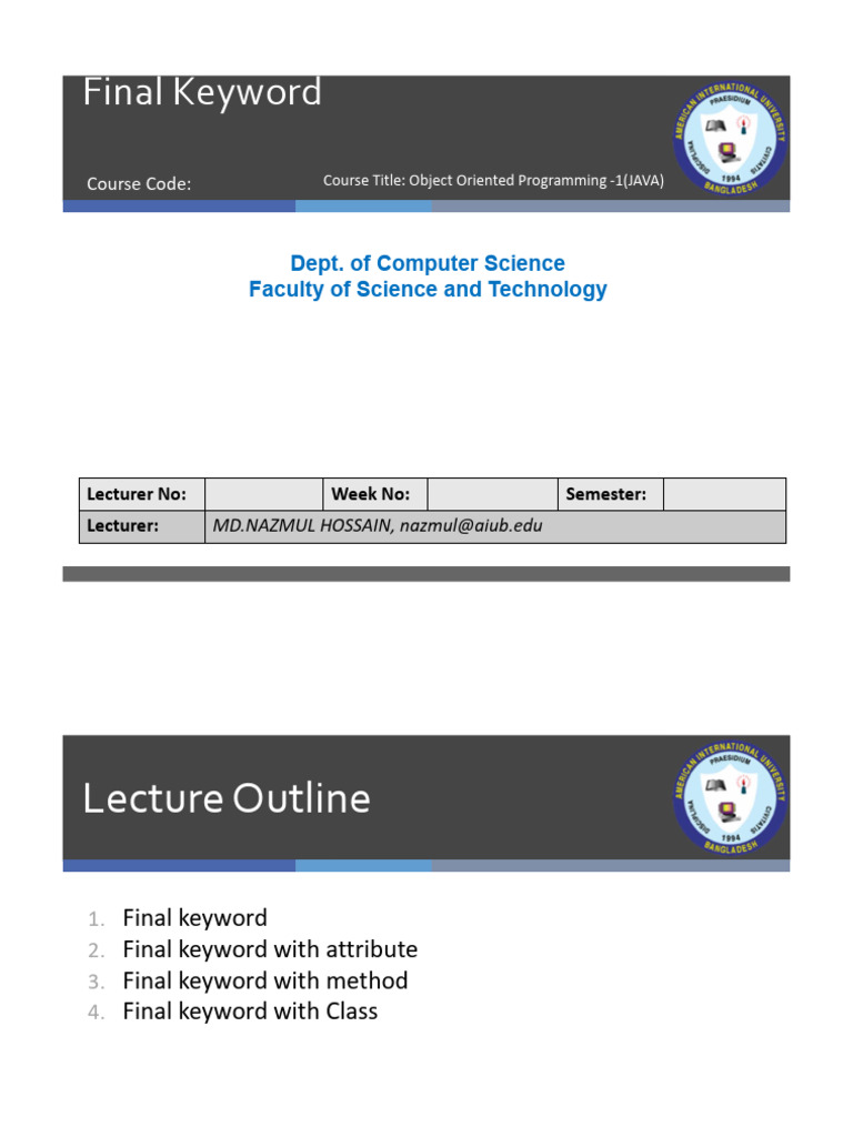 Lesson 8.2 - Final Attribute, Final Method and Final Class | PDF ...