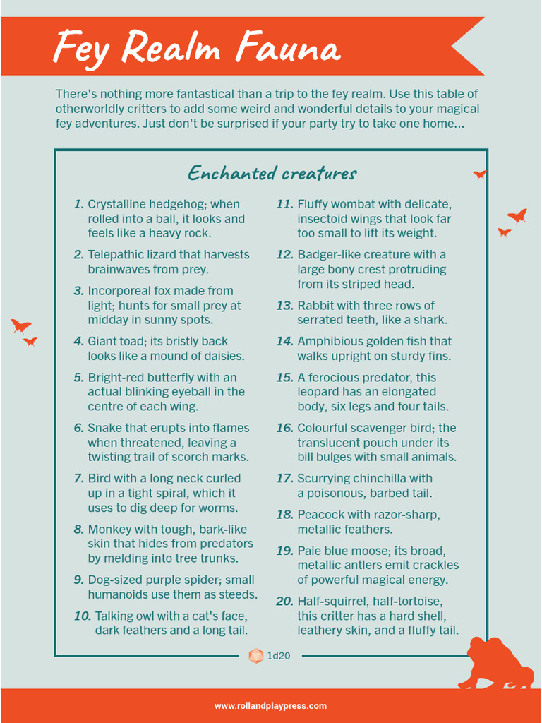 RollPlayPress RandomTables FeyRealmFauna | PDF | Predation | Zoology