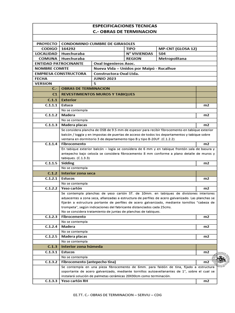 Eett - C Obras de Terminacion - V5 | PDF | Aislamiento térmico | pared