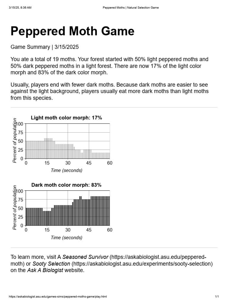 Peppered Moths _ Natural Selection Game | PDF
