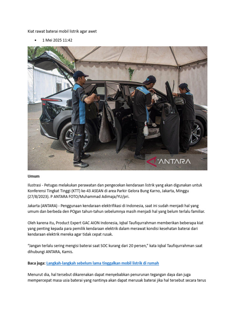 Kiat Rawat Baterai Mobil Listrik Agar Awet | PDF