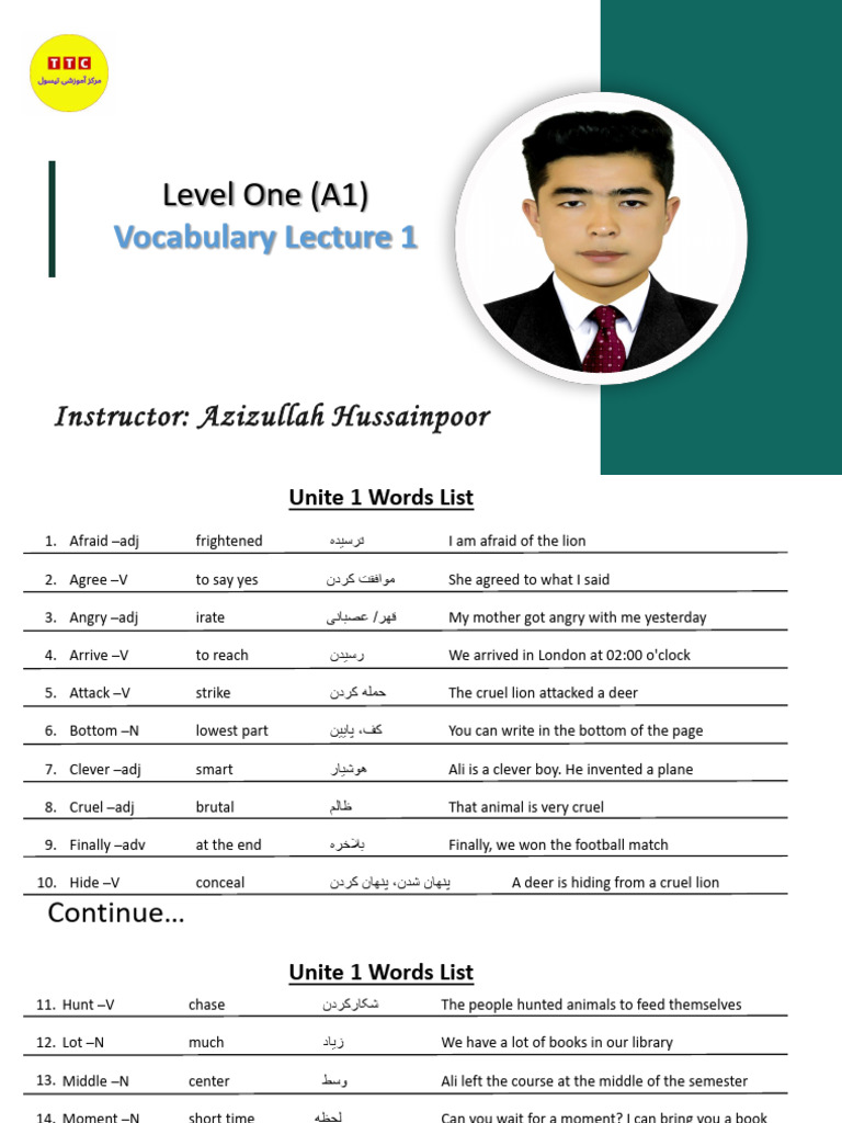 A1 vocabulary unit 1 | PDF