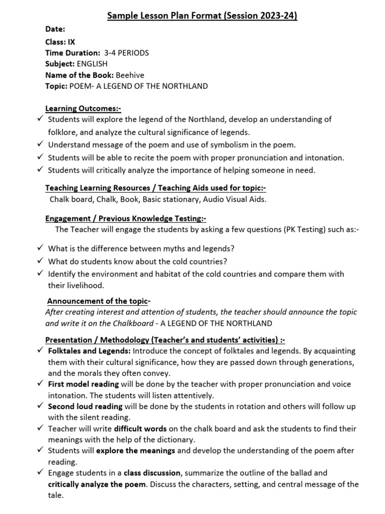 Sample Lesson Plan Format 9.8.23 | PDF | Legends | Folklore