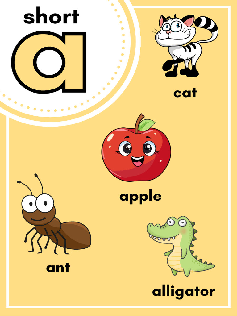Short Vowel Sounds Phonics Posters in Colorful Cartoon Images | PDF