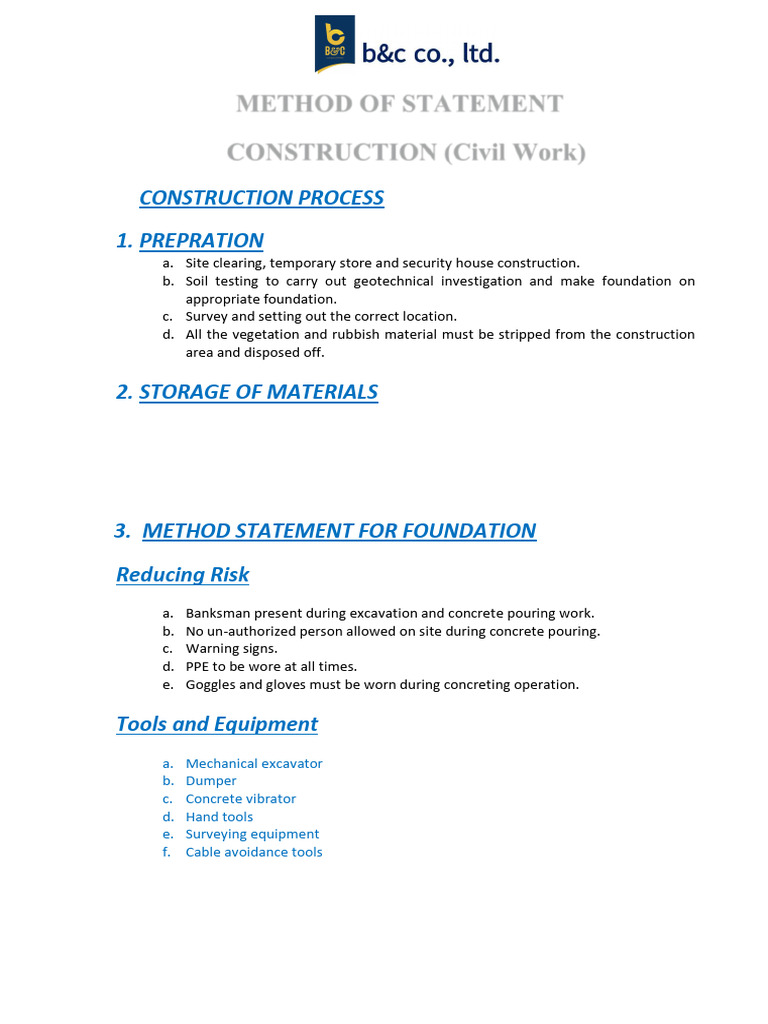 B&C-Method of Statement | PDF | Concrete | Brick