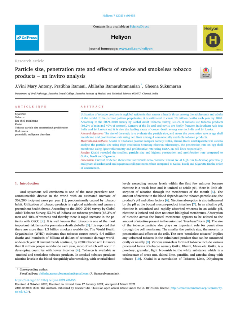 2021 Particle Size, Penetration Rate and Effects of Smoke and Smokeless ...
