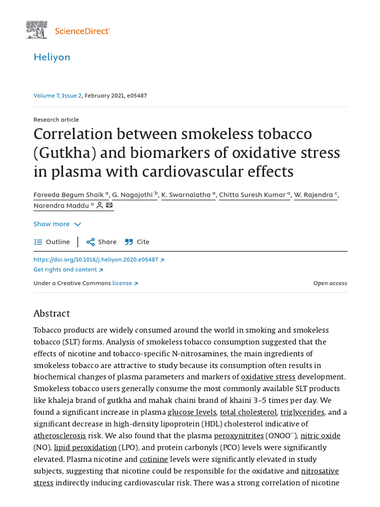 2021.Correlation between smokeless tobacco (Gutkha) and biomarkers of ...