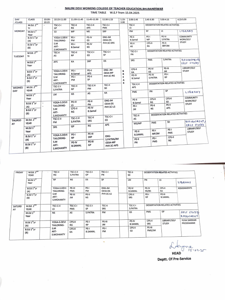 Time Table W. E. F 15th April | PDF