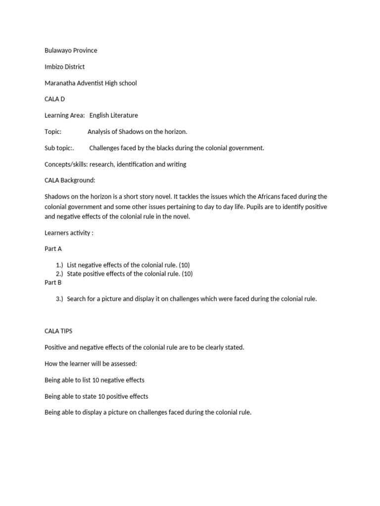 Colonial Challenges in "Shadows" Analysis | PDF