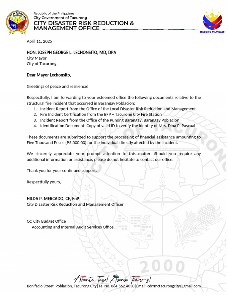 Endorsement Fire Incident Brgy Poblacion On January 29 2025 | PDF