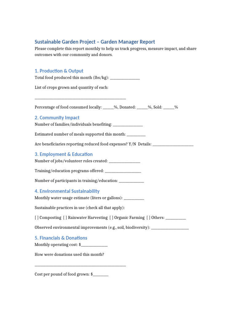 Monthly Sustainable Garden Report | PDF