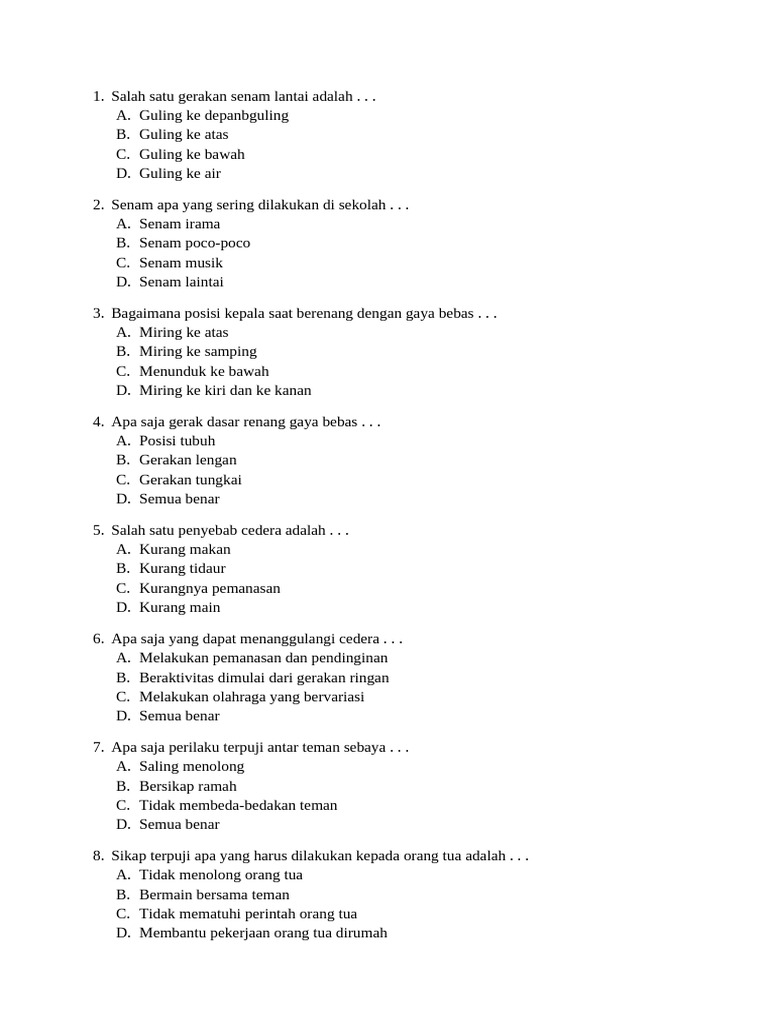 soal SD penjas | PDF