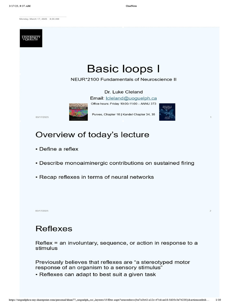 Neur 2100 - DR Cleland w11 Mon | PDF | Physiology | Nervous System