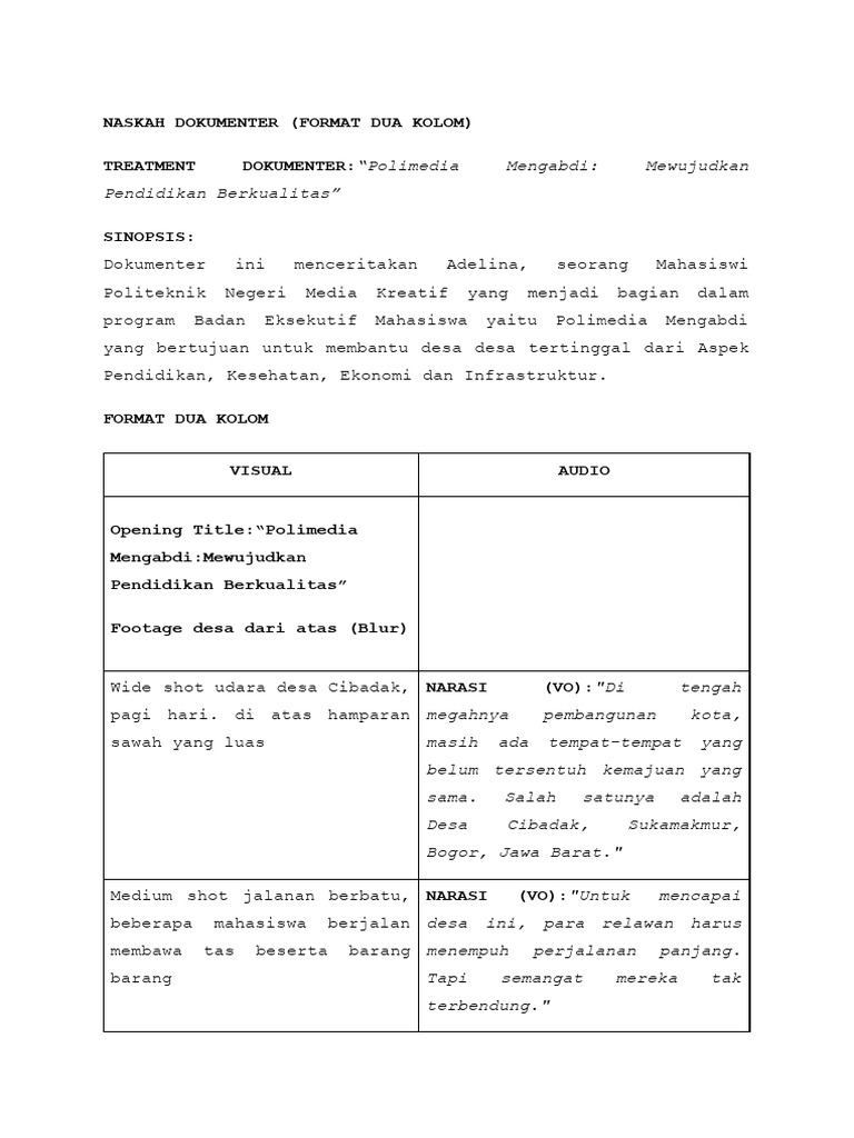 Naskah Dokumenter (Format Dua Kolom) | PDF