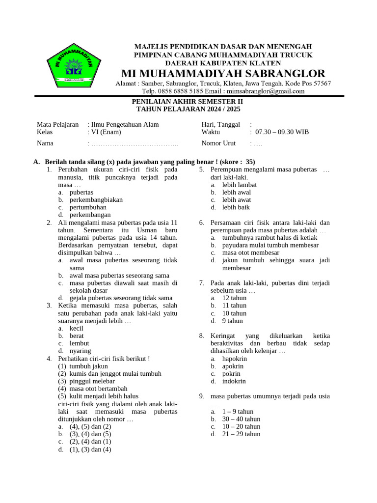 Soal Pat Ipa Kelas 6 K13 | PDF