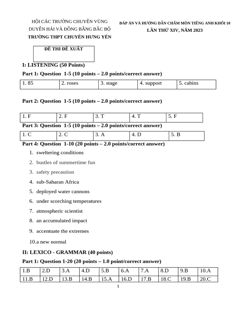 DAP AN DE DE XUAT DH-TIENG ANH 10-CHUYEN HUNG YEN_2023 (1) | PDF | Lithium Ion Battery | Cobalt