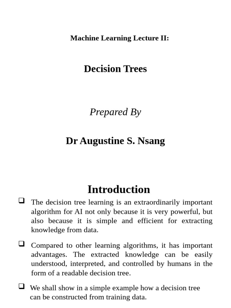 Machine Learning II - Decision Trees | PDF | Machine Learning | Statistical Theory