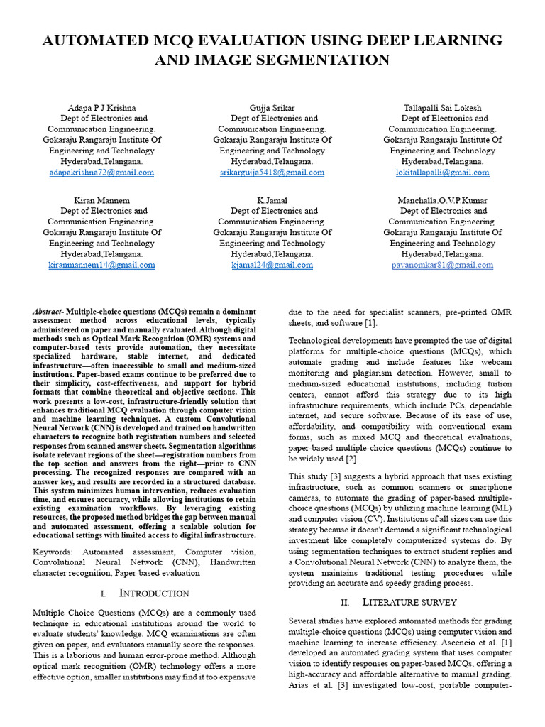 AUTOMATED MCQ EVALUATION USING DEEP LEARNING AND IMAGE SEGMENTATION | PDF | Multiple Choice ...