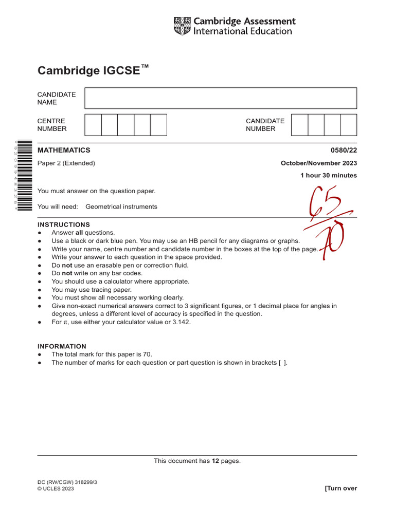 Cambridge IGCSE Mathematics Paper 2 | PDF | Area | Geometry