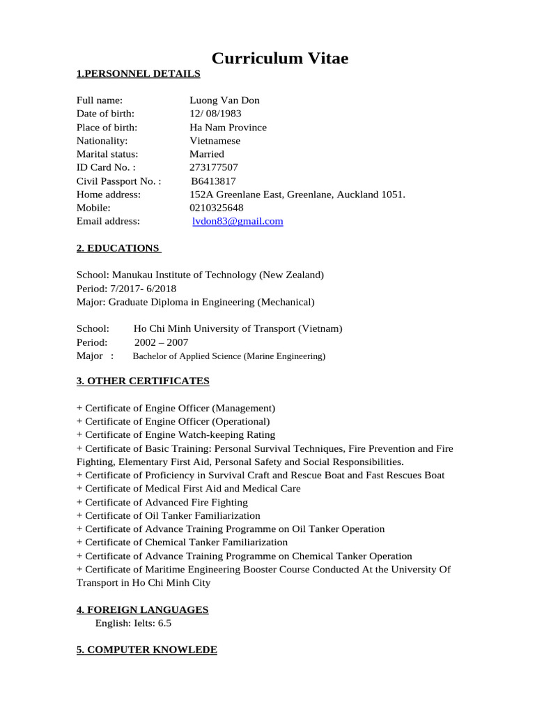 Curriculum Vitae's Don In | PDF | Engineering | Engines