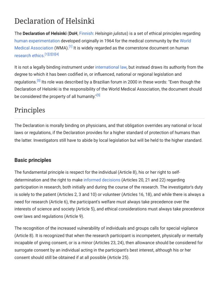 Overview of the Declaration of Helsinki | PDF | Medicine | Inquiry