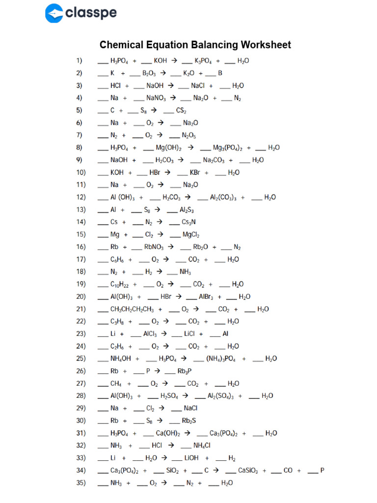 10 - SCI - C1 - A1-Chemical Equation Balancing Worksheet | PDF