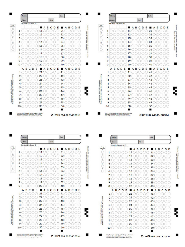 Zipgrade Answer Sheet | PDF