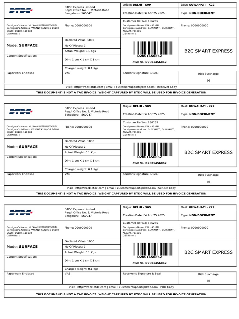 Shiping Label POD D2001456862 | PDF