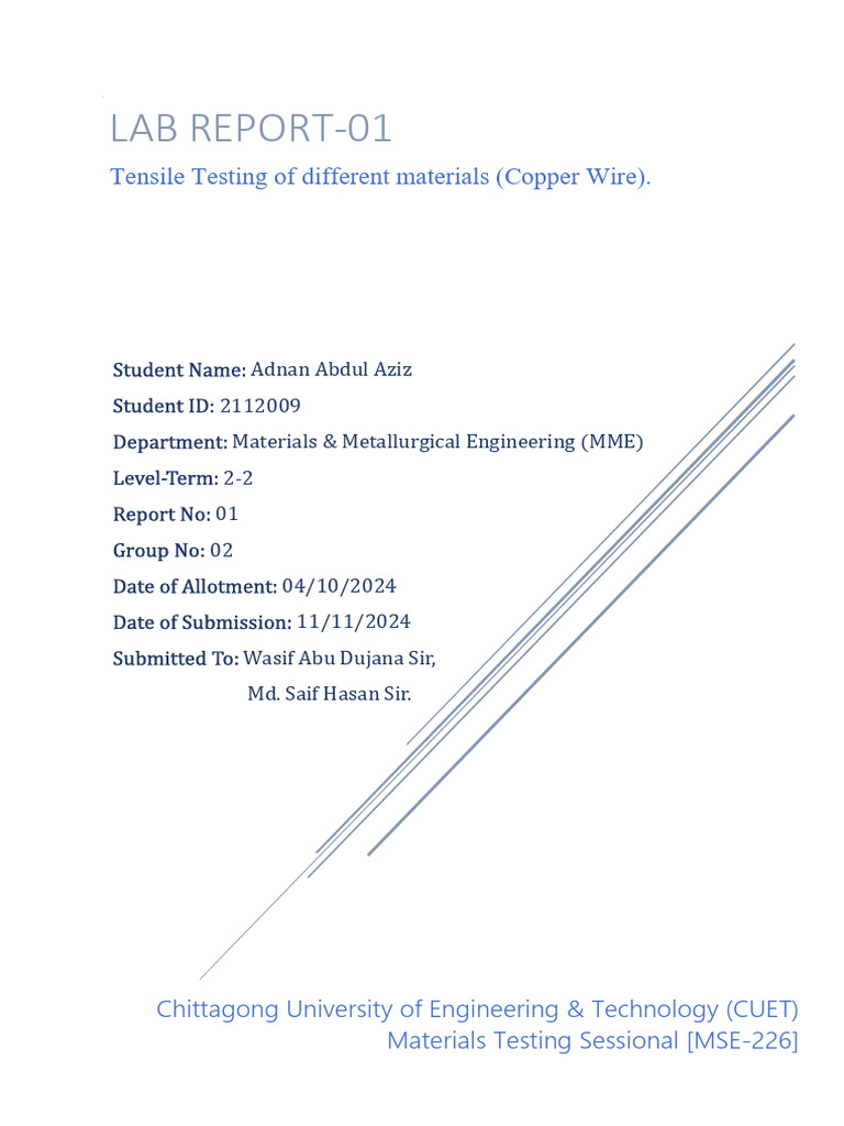 Tensile Testing of Copper Wire Report | PDF | Deformation (Engineering ...