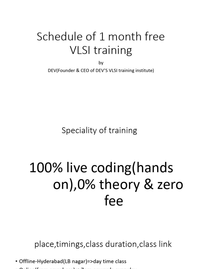 Schedule of Free VLSI Training by DEV | PDF | Very Large Scale ...